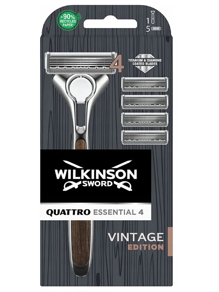 Бритвенный станок + 5 кассет Wilkinson Sword Quattro Titanium Vintage Edition