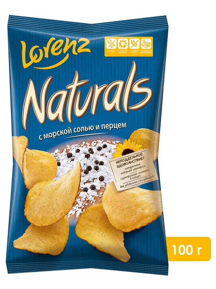 Чипсы картофельные Lorenz Naturals с морской солью и перцем, 100 г