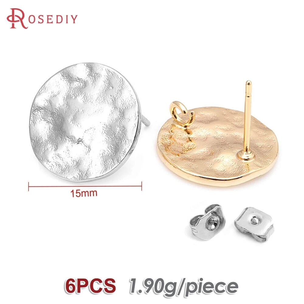 Серьги-гвоздики Rosediy золотого цвета из латуни Platinum Color, 15MM 6PCS