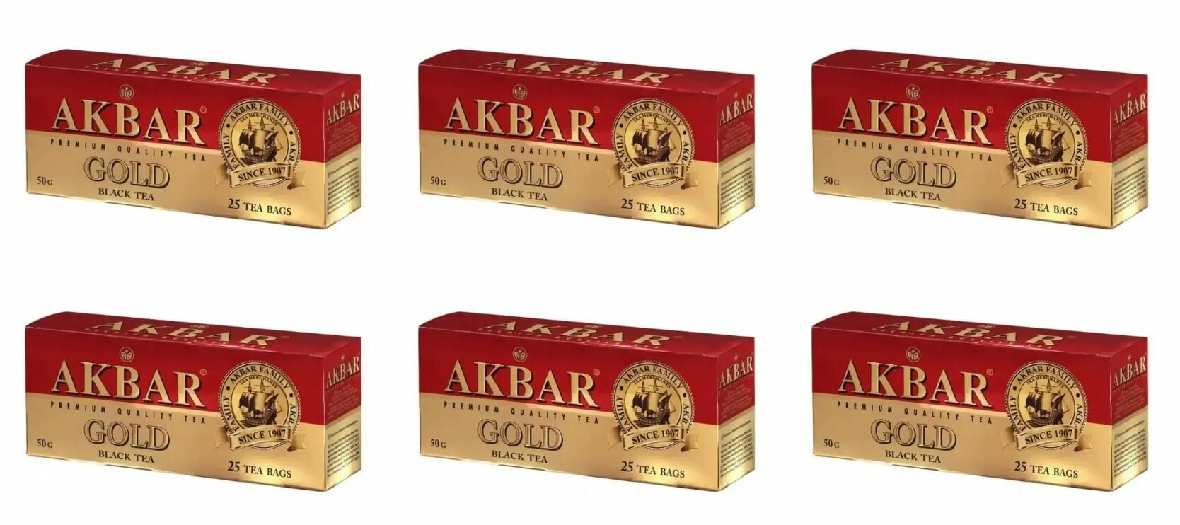 Akbar Золотой Чай черный в пакетиках, 25х2 гр, 6 уп