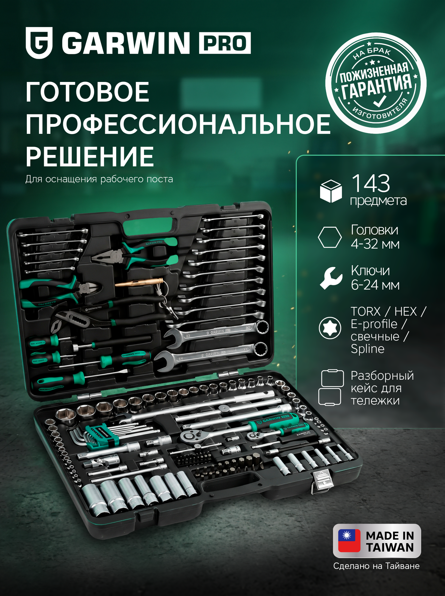 GARWIN PRO 640143 Набор инструментов 1/4" и 1/2", 143 предмета