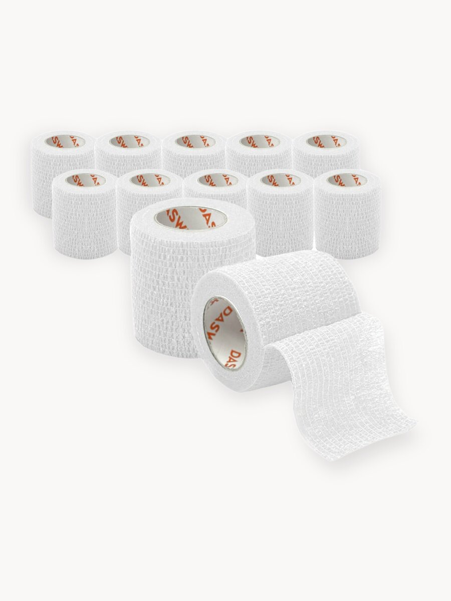 Бинт самофиксирующийся эластичный бандажный, 4.5м x 5см, 12 рулонов, белый, Daswerk (Дасверк), 680040