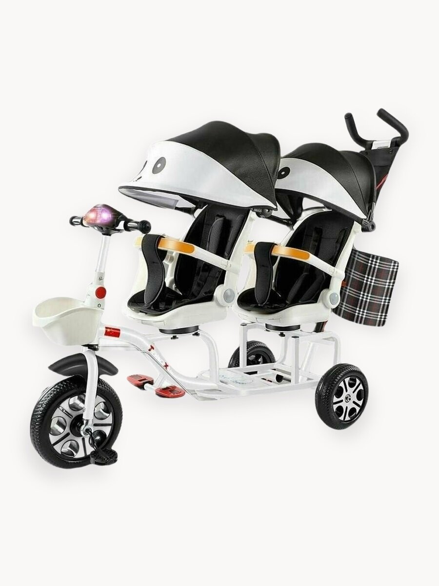 Складной двухместный детский трехколесный велосипед от 1 до 6 лет, двухместный велосипед с откидной спинкой спереди и сзади, детская коляска с музыкальными фарами CZX