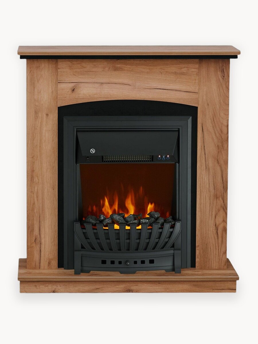 Камин электрический напольный Royal Flame BARCELONA табачный дуб с очагом Aspen Black, ЛДСП, с эффектом реального пламени, пультом ДУ и обогревом 1.5 кВт