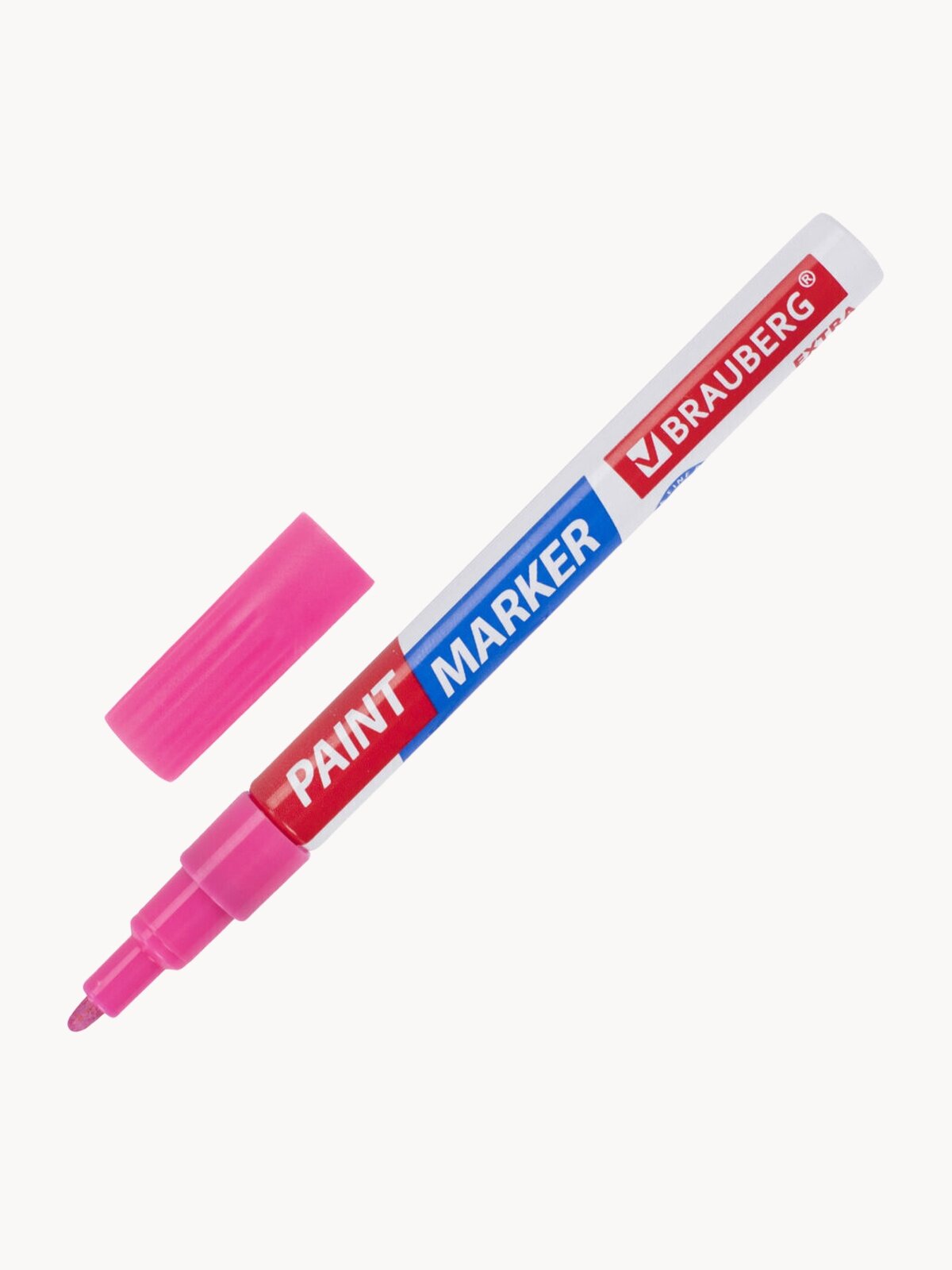 Маркер краска лаковый paint marker 2 мм строительный розовый, фломастер, усиленная нитро основа, Brauberg Extra, 151977