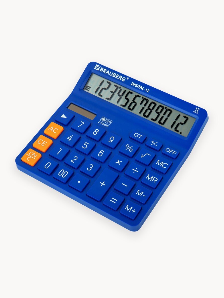 Калькулятор 12 разрядов бухгалтерский, 151х152 мм, с большими кнопками, двойное питание, синий, Brauberg Digital, 272969