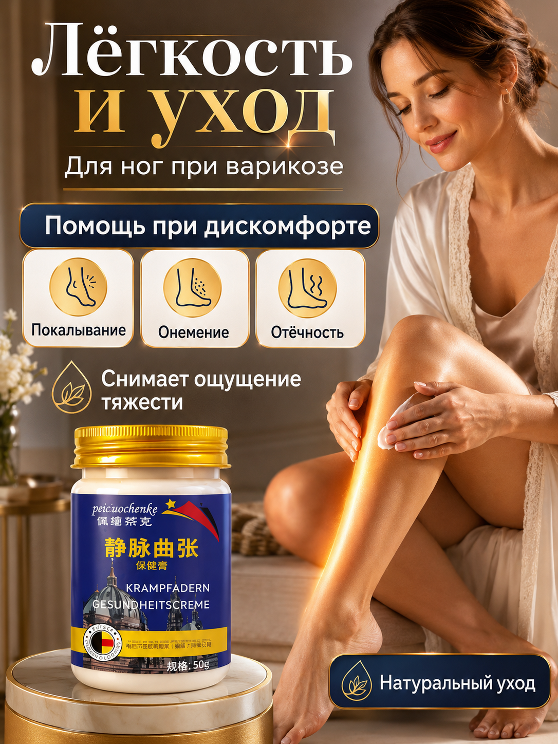 Крем для ухода за кожей ног, поддержка комфорта при усталости ног