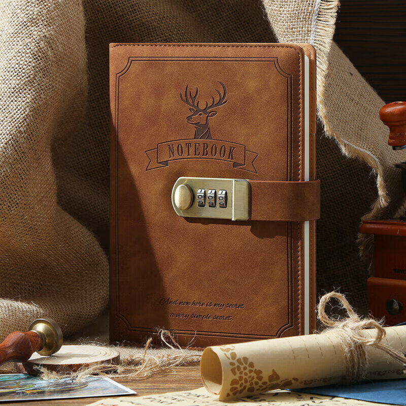 【Lowest Price Online】faramon Vintage Password Journal with Lock Creative Diary Simple Notebook A5 Thickened Planner Notebook Student Stationery Notepad Brown