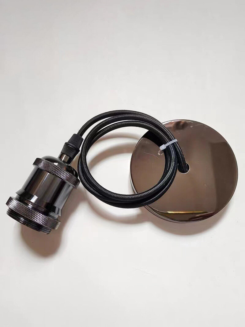 Патрон LJHI, E27, керамический, металл, 1 лампа, 1 м, чёрный