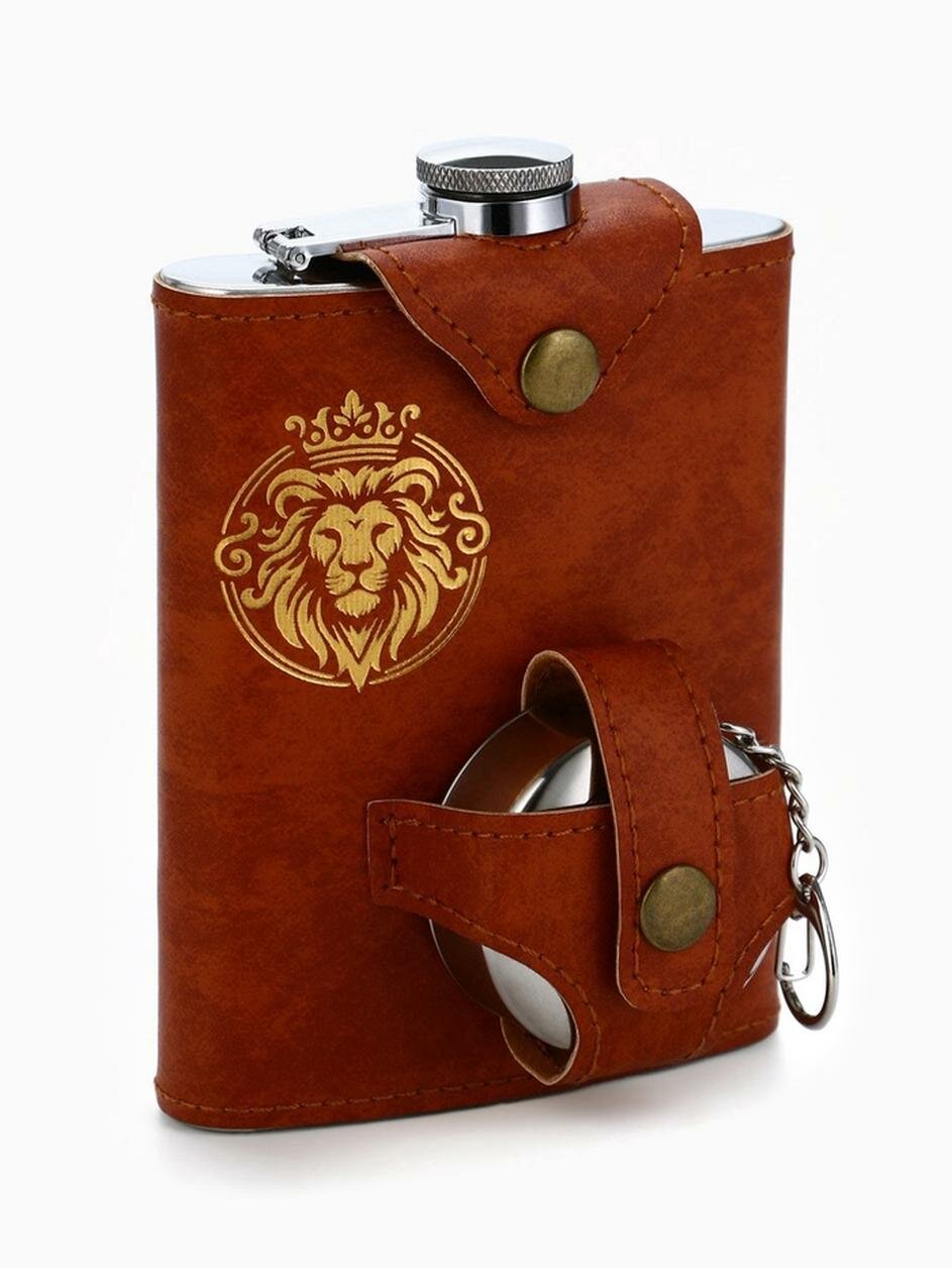 Фляжка MODE FORREST "Лев", со складной стопкой в чехле, 240 мл, 75 мл