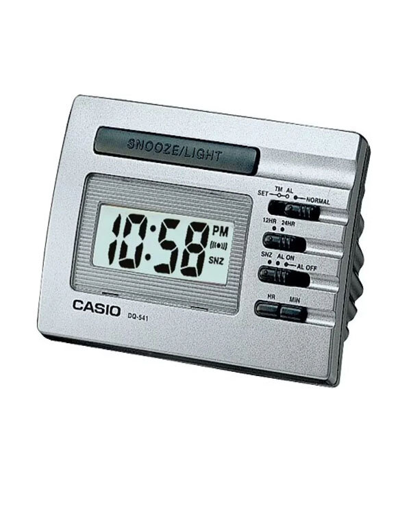 Часы настольные Casio DQ-541D-8R, электронные, пластик, серебристый