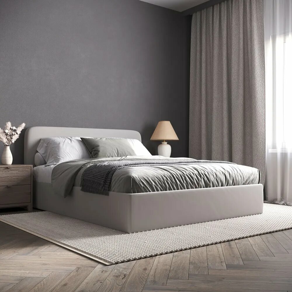 160х190, InRoom двуспальная кровать с настилом Abstraction NS, велюр светло-серый