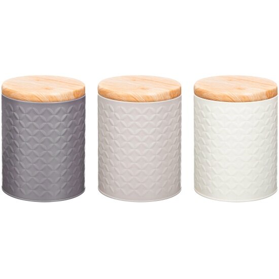 Набор банок для хранения Elan Gallery 3 шт, 900 мл, круглые, 10.5х10.5х13.8 см, с крышкой, металл (240565)