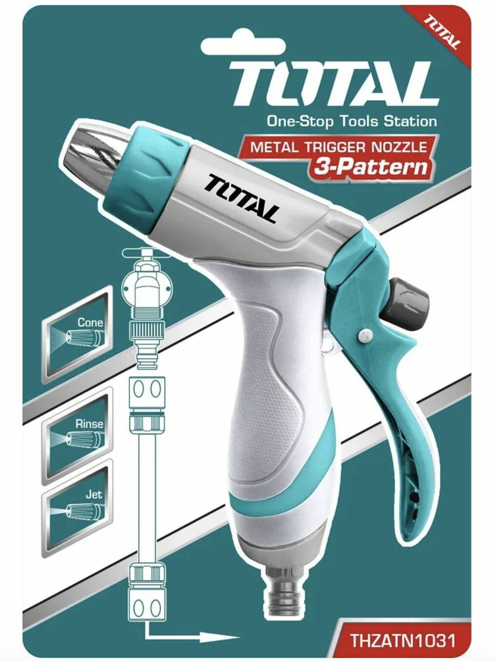 Пистолет-распылитель металлический для полива TOTAL THZATN1031, 3 режима с фиксатором