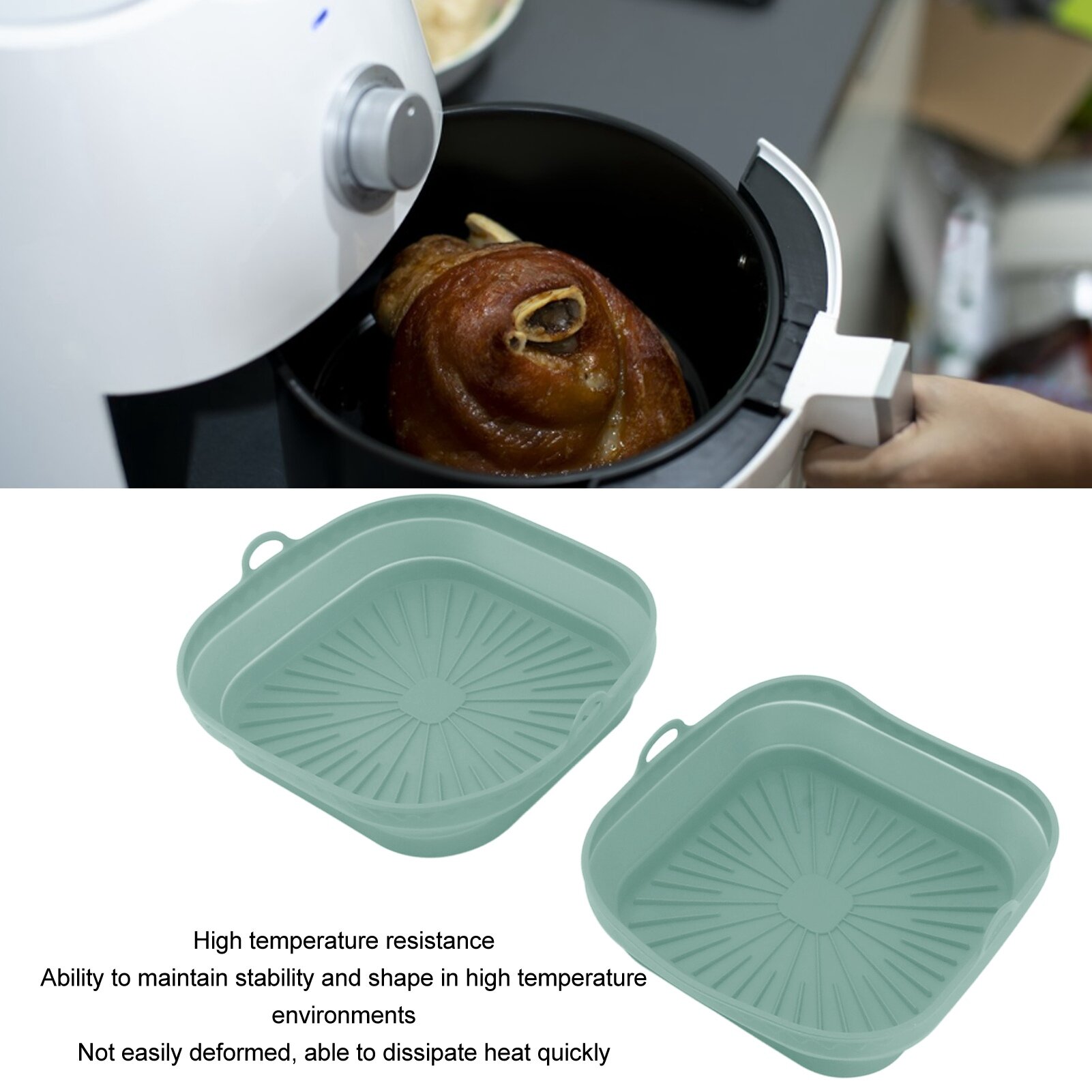 2 шт. многоразовый силиконовый вкладыш для фритюрницы, складной квадратный силиконовый горшок для фритюрницы для выпечки тортов, хлеба, мяса, зеленый