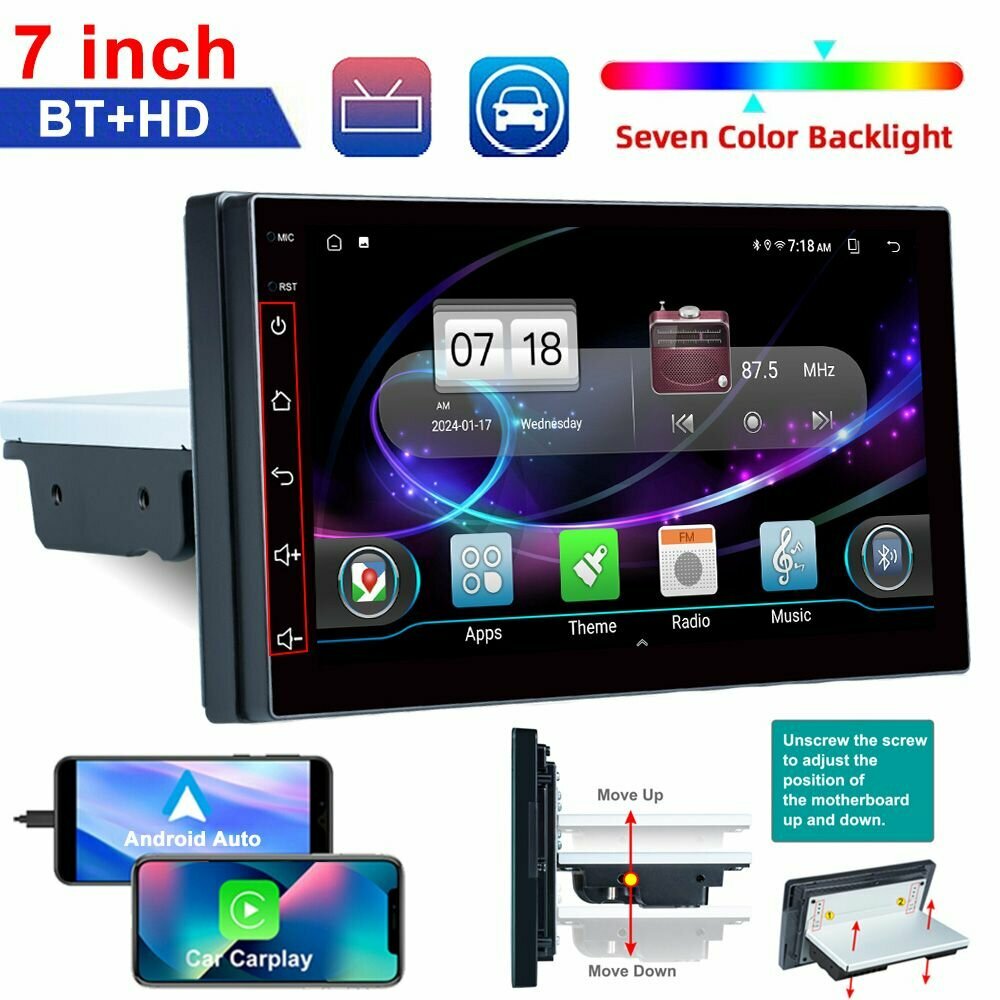 Универсальная магнитола для авто 1Din на андроид с экраном 7дюймов 1+32 гб CarPlay Wi-fi Bluetooth FM, Навигация Настройки на русском языке