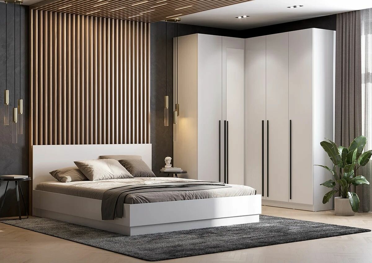 Спальня Берген 2 с кроватью КР-140 + ящики ВН2Я + 1 Ронда ЗШК, белое дерево вариант 4 (Интерьер-Центр)