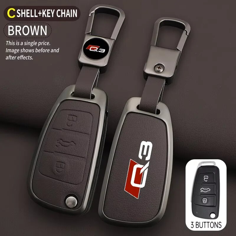 Чехол для автомобильного ключа из цинкового сплава, защитный чехол-держатель для Audi Q3 8U F3 RSQ3 Sportback 2013 2019 2021 Sline, аксессуары для ключей A-brown keychain
