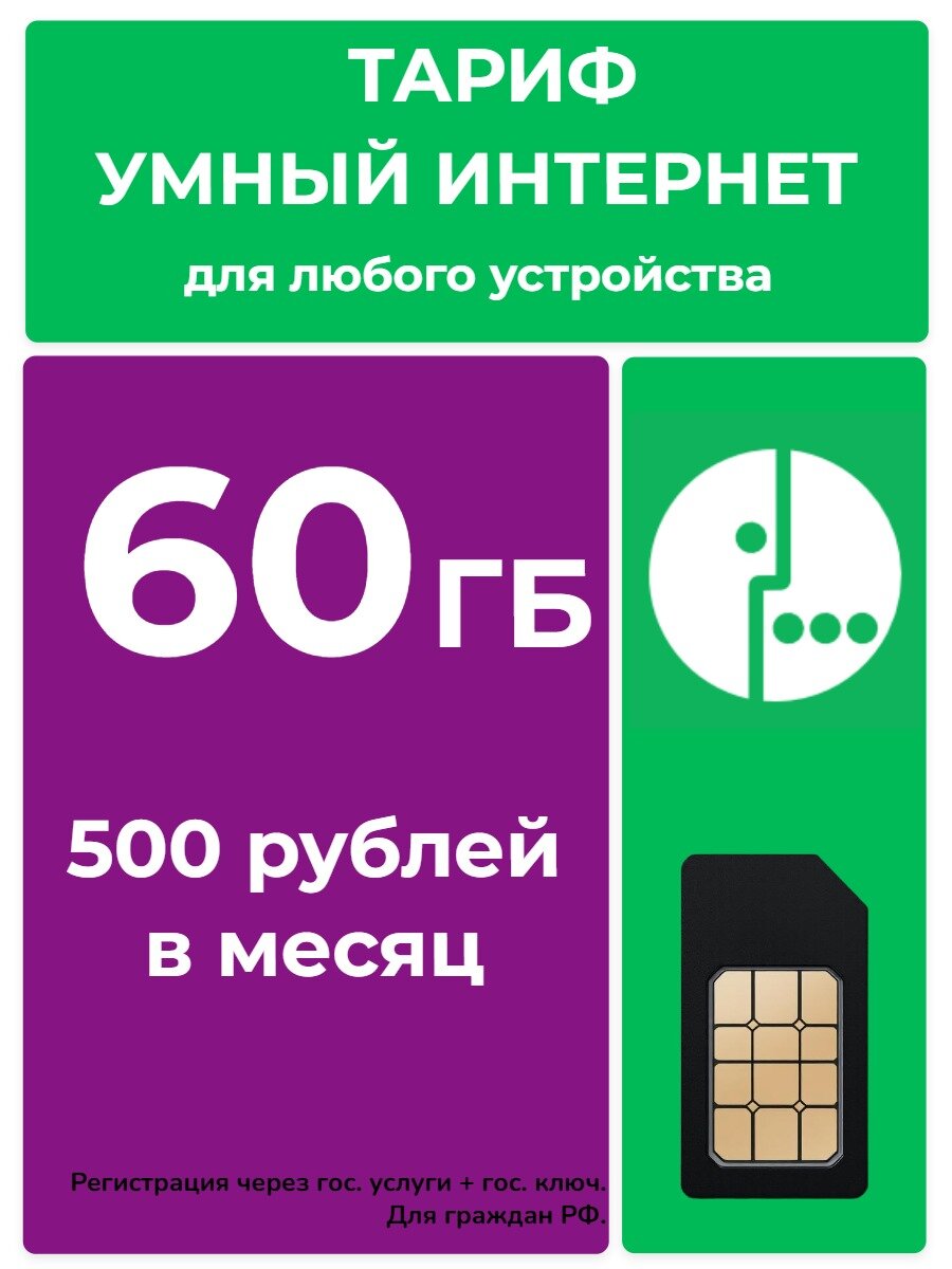 Сим карта Мегафон с интернетом 60 гб за 500 руб/мес безлимит на месенджеры