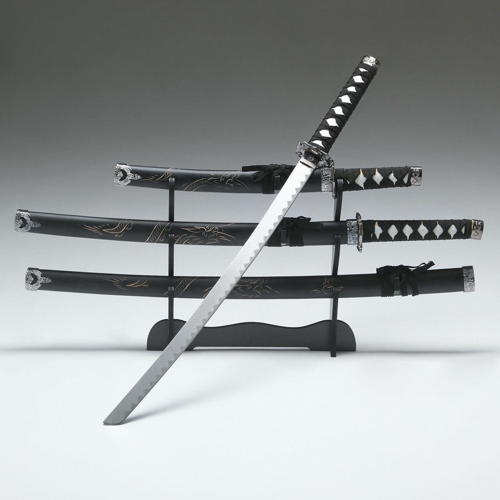 Сувенирное оружие катаны 3в1 на подставке, дракон 100см, 75см, 50см