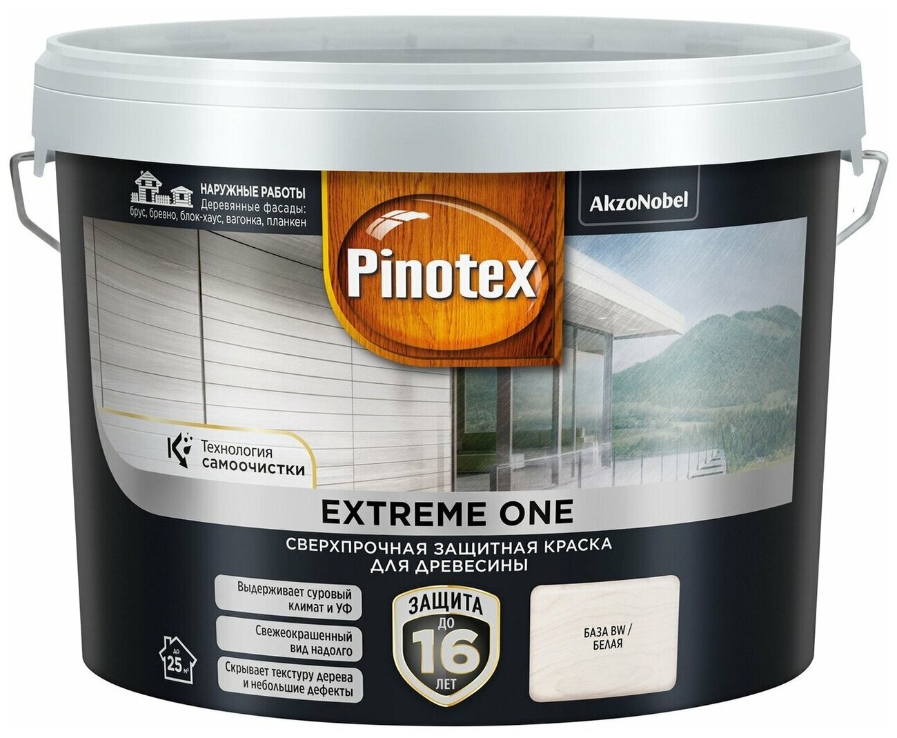 Краска фасадная по дереву Pinotex Extreme One база BW белая 0,9 л