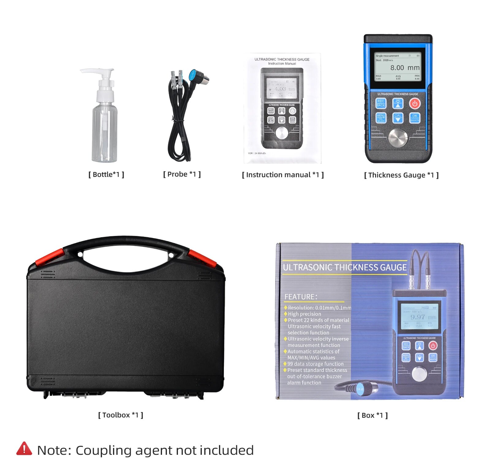 Полностью интеллектуальный высокотехнологичный ультразвуковой толщиномер, подходит 1-350 мм для автомобилей, металлические измерители, тестер толщины краски, измерение