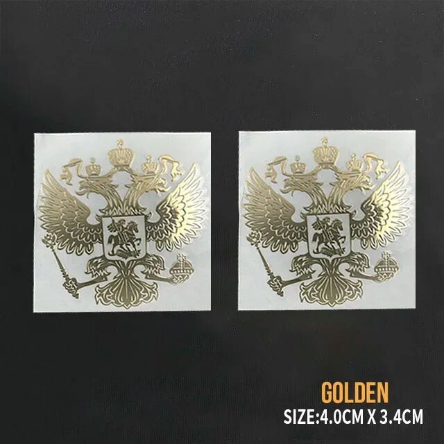 Эмблема России, Автомобильная Наклейка, Никель-металлический Орел Российской Small Golden 2PCS