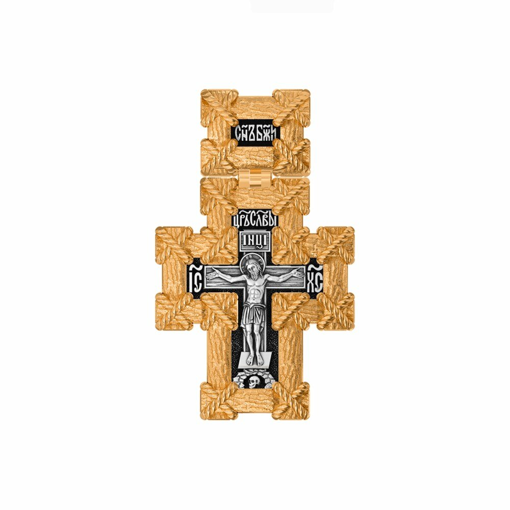 Крестик, серебро, 925 проба, золочение, чернение