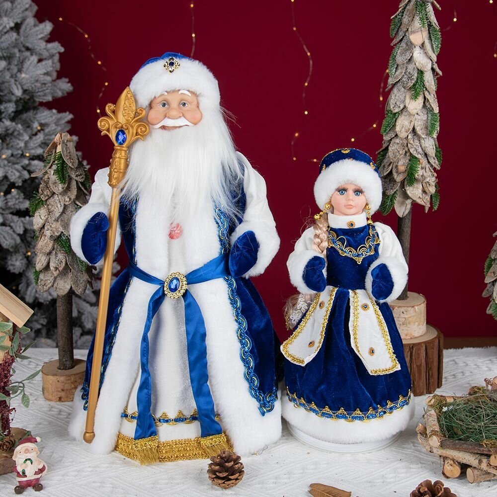 Фигурка Дед мороз под елку 50 см/35cm музыкальный дедушка мороз, синий 2 шт