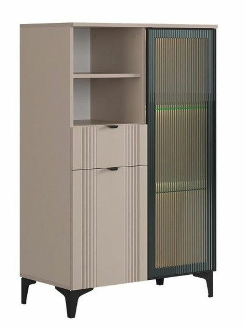 Комод с полками для одежды, комод на ножках высокий деревянный, сервант Рич, кашемир/фрапучино матовый, (ШхВхГ) 80х123,5х42,6 см