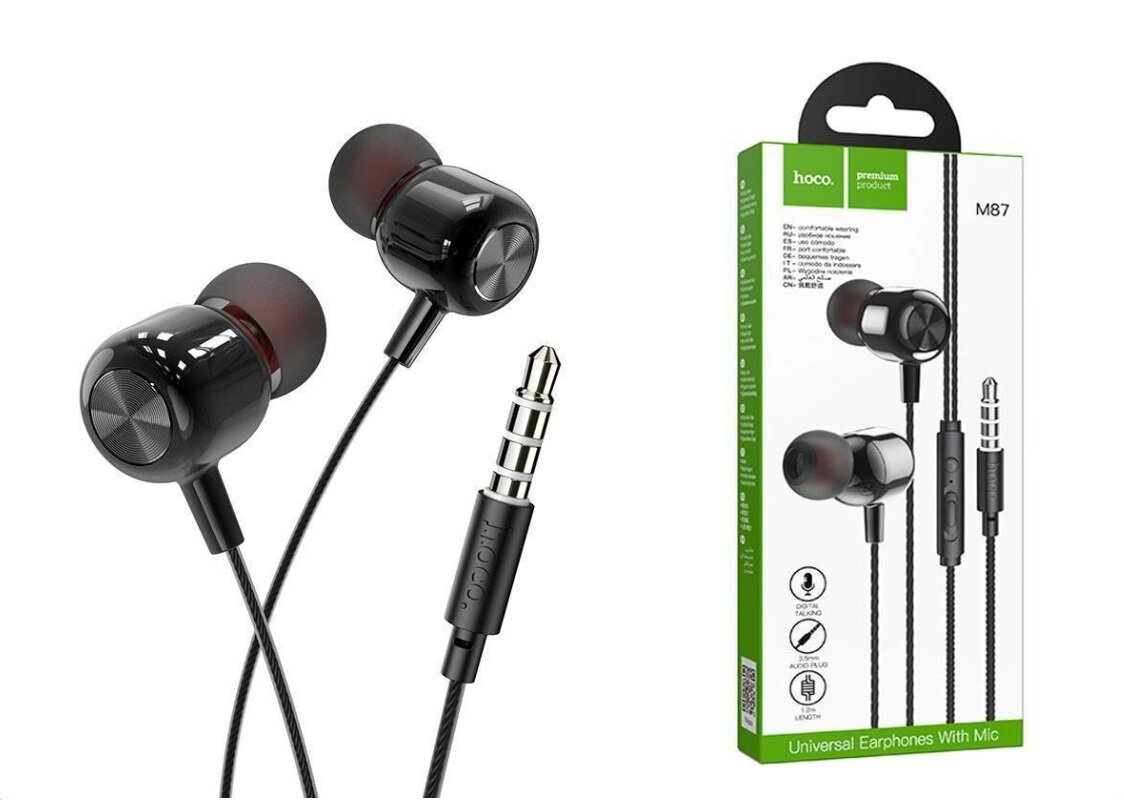 Проводные наушники Hoco M87 String Wired with Microphone, mini Jack 3.5 mm с микрофоном, 1.2 м, Черный