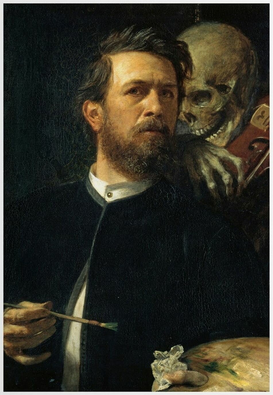 Плакат, постер Автопортрет со Смертью, играющей на скрипке на бумаге, размер 42х60см