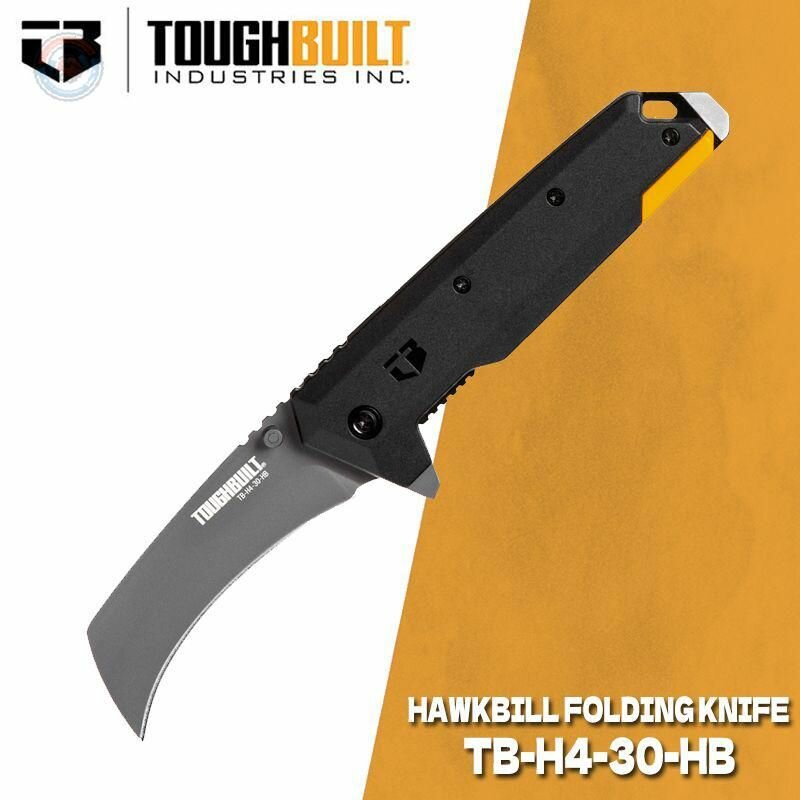 Прочный складной нож ToughBuilt Hawkbill для профессионального использования удобное лезвие с крюком для резки кабелей и изоляции, компактный и надежный