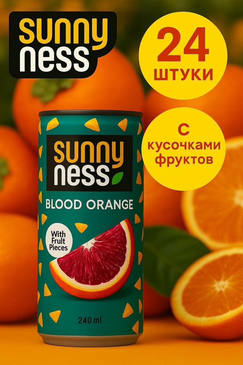 Сокосодержащий напиток Sunny Ness Красный Апельсин с мякотью, 240 мл, 24 шт, Иран
