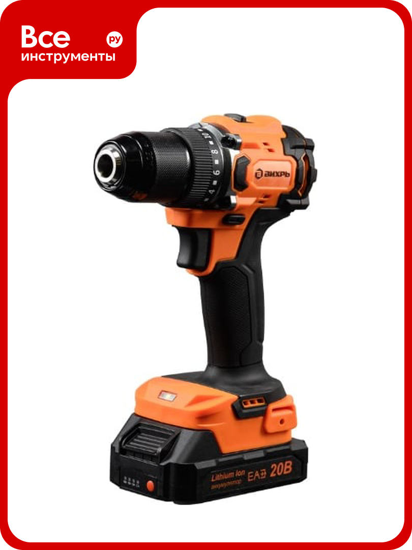 Дрель-шуруповерт аккумуляторная Вихрь ДА-20Л-2К/БП 2,0 А/ч, бесщеточный двигатель, 70Нм 72/14/67, для закручивания