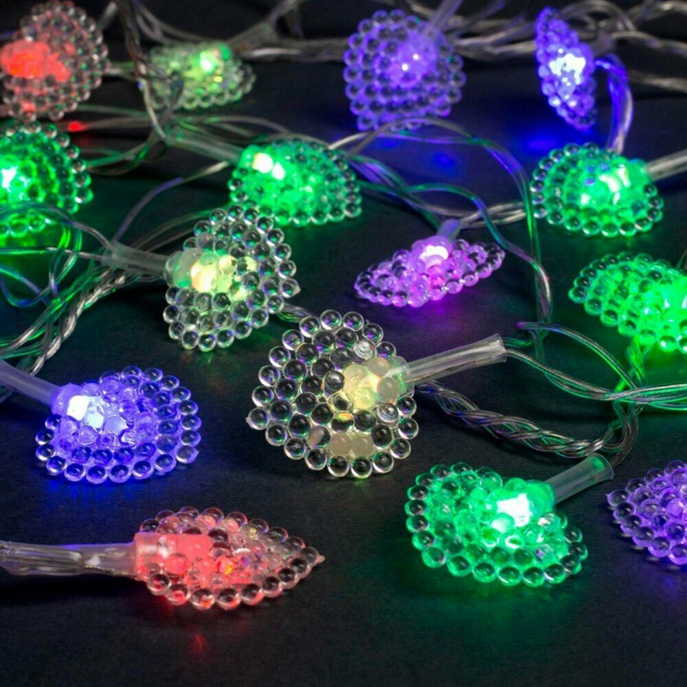 Гирлянда «Нить» 5 м с насадками «Сердце малое», IP20, прозрачная нить, 20 LED, свечение мульти (RG/RB), мигание, 220 В