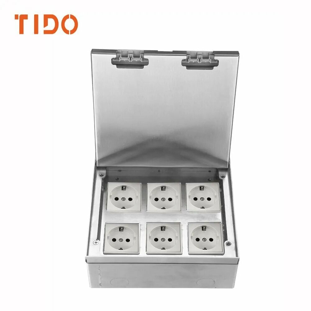 Розетки в пол (люк в пол), Люк под паркет и керамогранит на 6 розетки, Сталь-1 шт