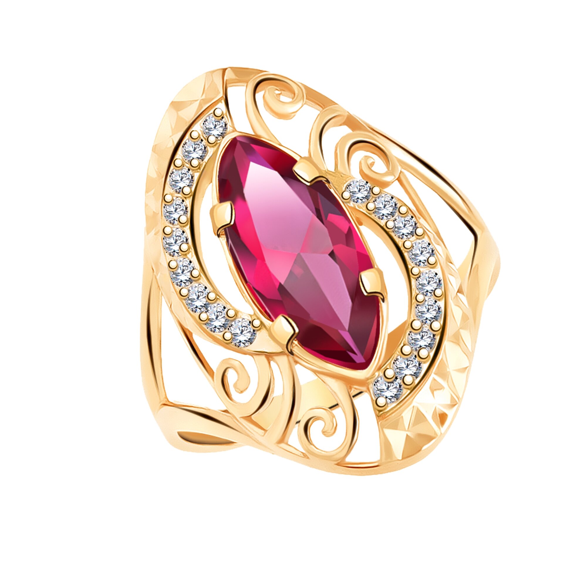 Кольцо, серебро, 925 проба, золочение, фианит