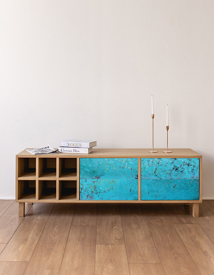 Тумба под телевизор напольная 150 см лофт из массива тика и дуба