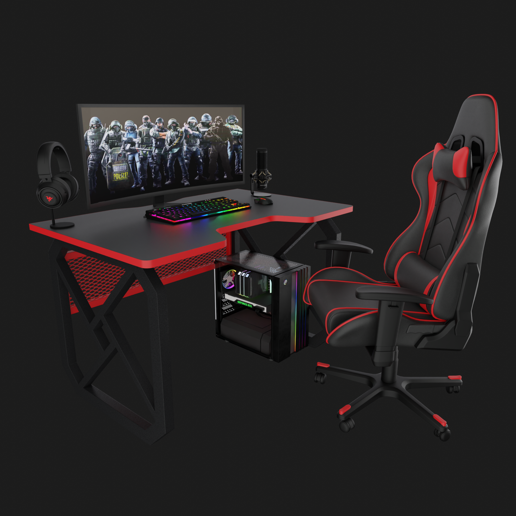 Компьютерный стол "MONSTER", ЛДСП, черный/красный, 150x85 см