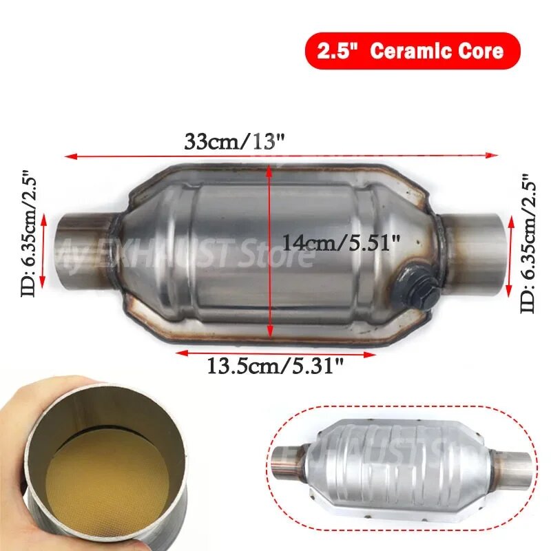 Нейтрализатор EURO 1 Universal 2 '2,25' 2,5 '3' с керамическим и металлическим носиком, сотовый выхлопной фильтр, круглая сталь, 2.5 inch Ceramic