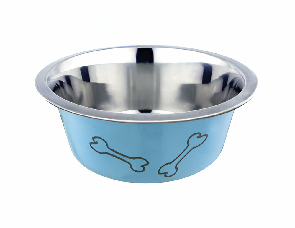 Миска для домашних животных HOMEPET Color Косточки 0,45 л металлическая голубая