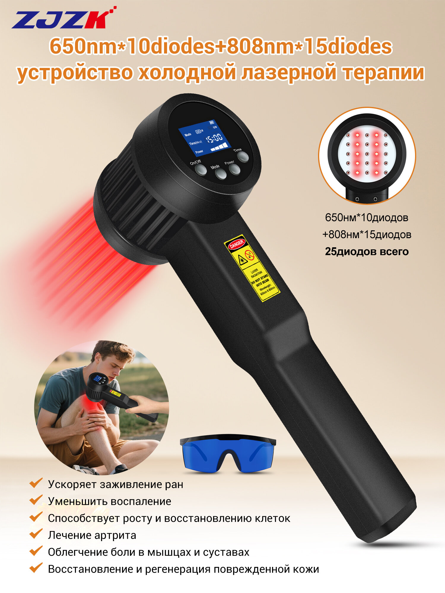 ZJZK Ручной аппарат для холодного лазерного лечения мышечного артрита, плеч, спины, боли в спине, 8 Вт