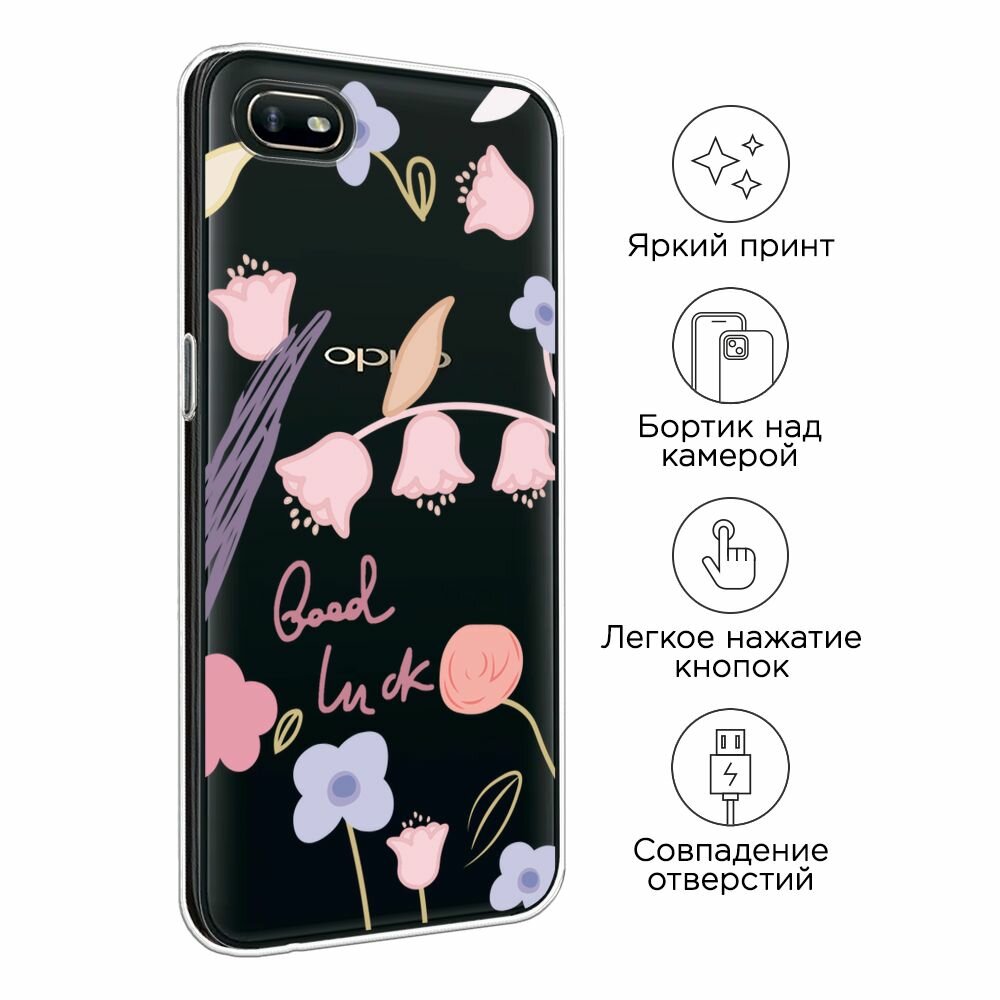 Чехол на Oppo A1k / Оппо А1к с принтом "Lucky flowers", прозрачный — фото 1