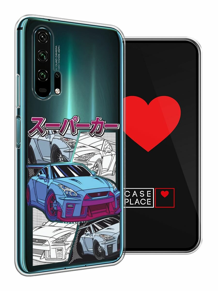 Чехол на Honor 20 Pro / Хонор 20 Про с принтом "JDM коллаж", прозрачный — фото 1