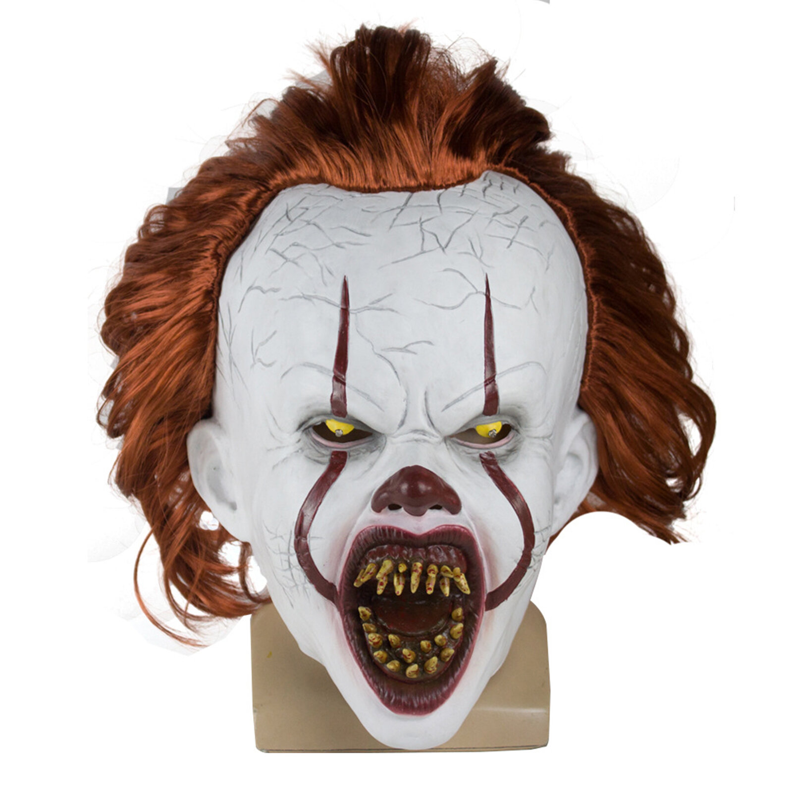 Маска для Хэллоуина Pennywise Клоун Полное лицо Костюмная вечеринка Фестиваль Косплей Украшение Проп для взрослых Красно-белый Размер 20*35см Материал Латекс Тип 1 с светом Тип 2 без света Подходит для головного обхвата 55-62см Вес упаковки 300г