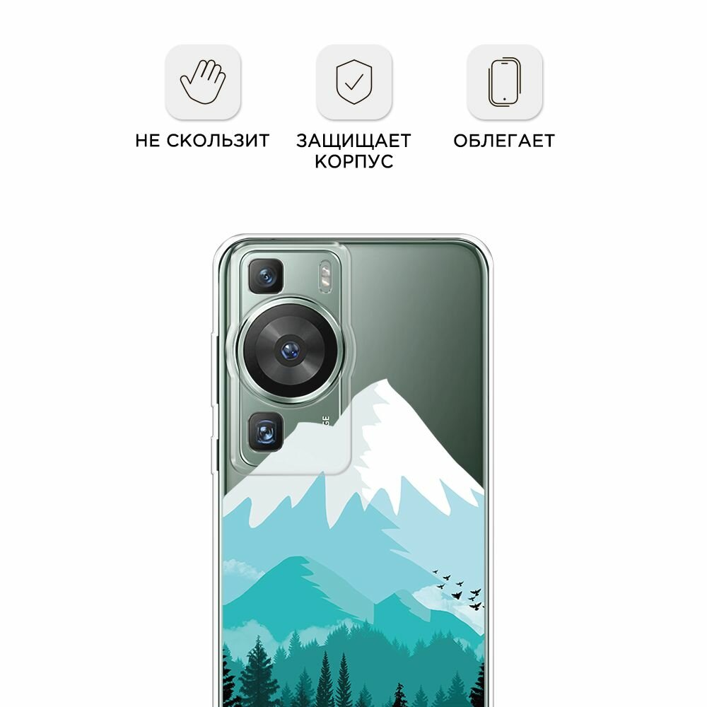 Чехол на Huawei P60/P60 Pro / Хуавей P60/P60 Про с принтом "Синяя снежная гора", прозрачный — фото 1