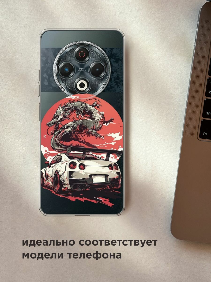 Чехол на Tecno Spark 30 / Текно Спарк 30 с принтом "Car and dragon", прозрачный — фото 1
