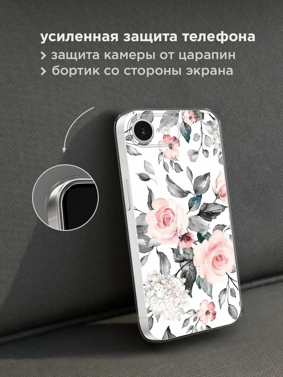 Чехол на Apple iPhone 16e/17e / Айфон 16е/17e с принтом "Розы на белом" — фото 1