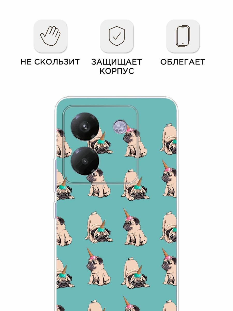 Силиконовый чехол на Poco M7 Pro / Поко М7 Про с принтом сладкие мопсы — фото 1